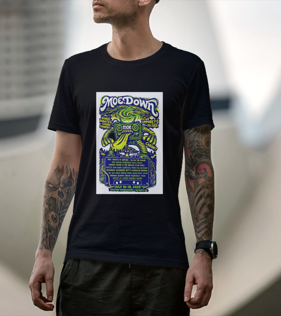 MoeDown July 16 18 2026 Westend Fairgrounds Gilbert PA Featuring Moe. Umphrey's McGee Daniel Donato's Cosmic Country Cabinet T-Shirt