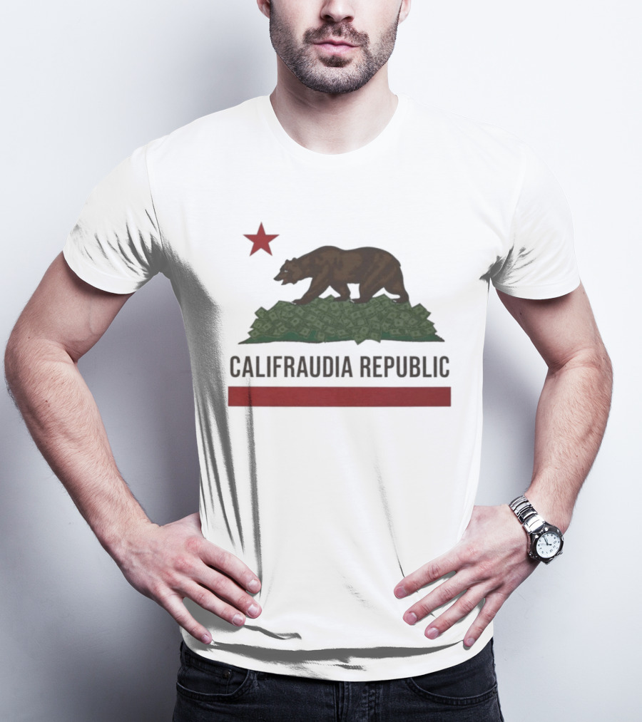 Califraudia Republic Bear Flag With Red Star T-Shirt