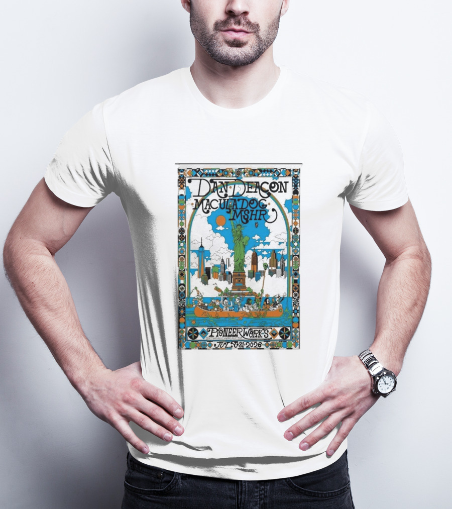 Dan Deacon MaculaDog MSHR Pioneer Works July 31 2026 Statue Of Liberty Skyline T-Shirt