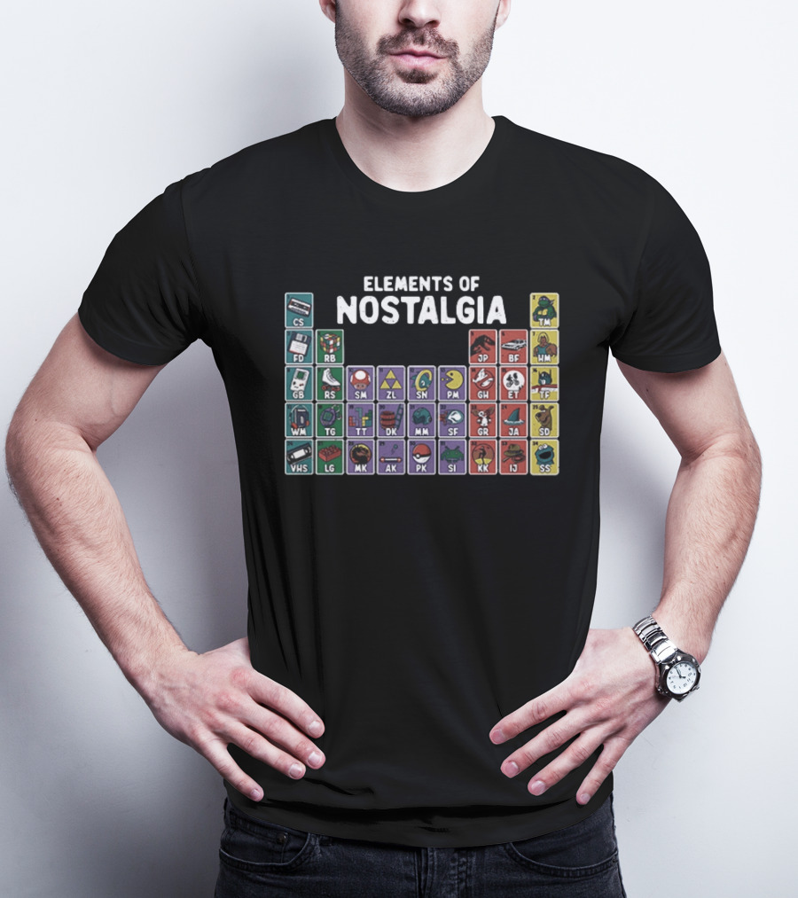 Elements Of Nostalgia 80s 90s Pop Culture Cassette Tape Gaming Toy VHS T-Shirt