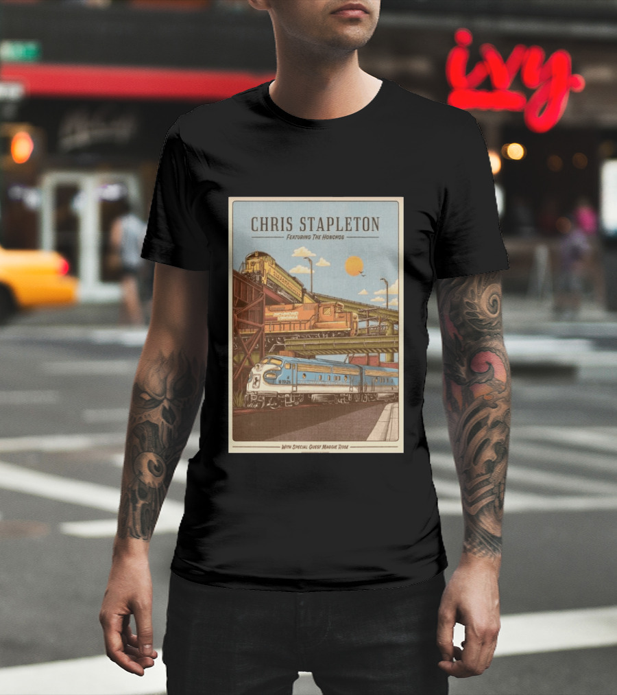Chris Stapleton Featuring The Honchos Special Guest Maggie Rose Aug 19 2026 Allianz Amphitheater Riverfront Richmond Virginia Vintage Trains Scene T-Shirt