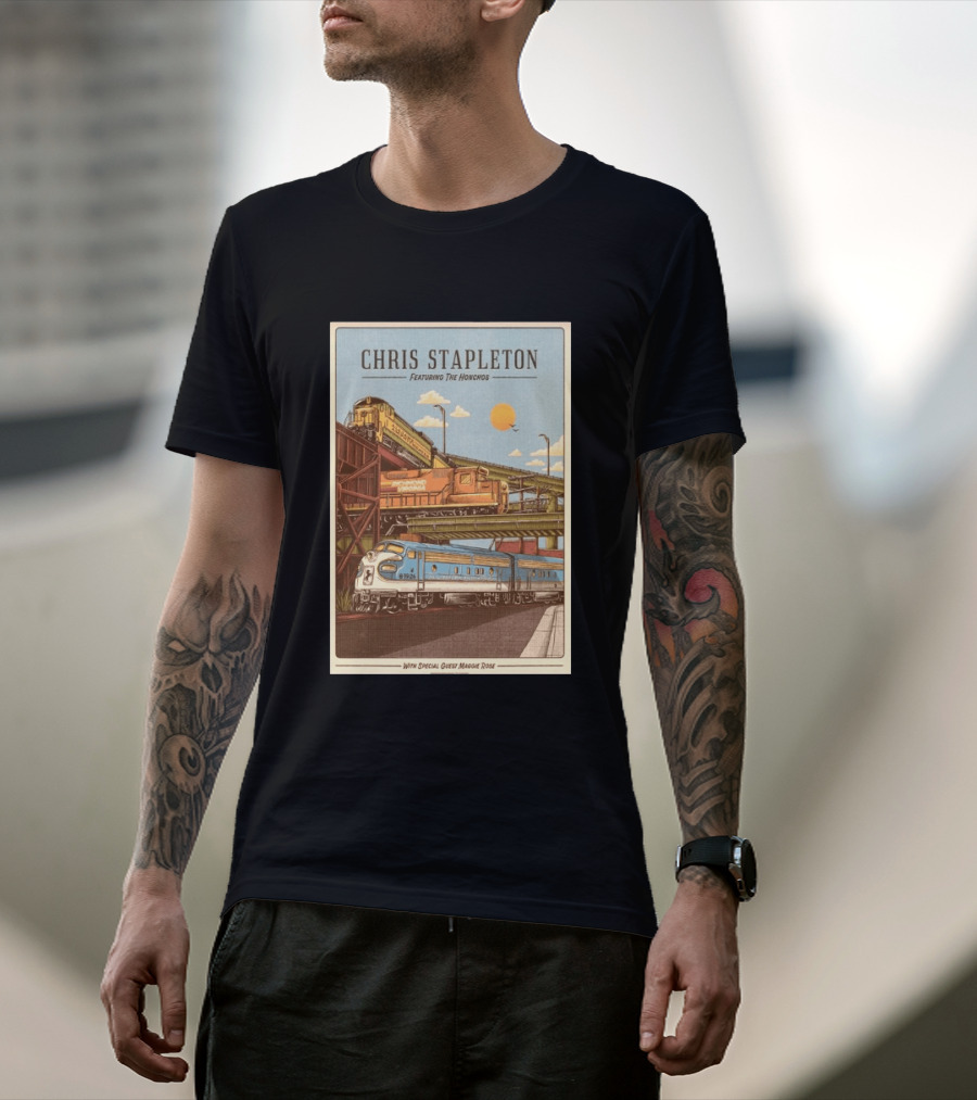 Chris Stapleton Featuring The Honchos Special Guest Maggie Rose Aug 19 2026 Allianz Amphitheater Riverfront Richmond Virginia Vintage Trains Scene T-Shirt