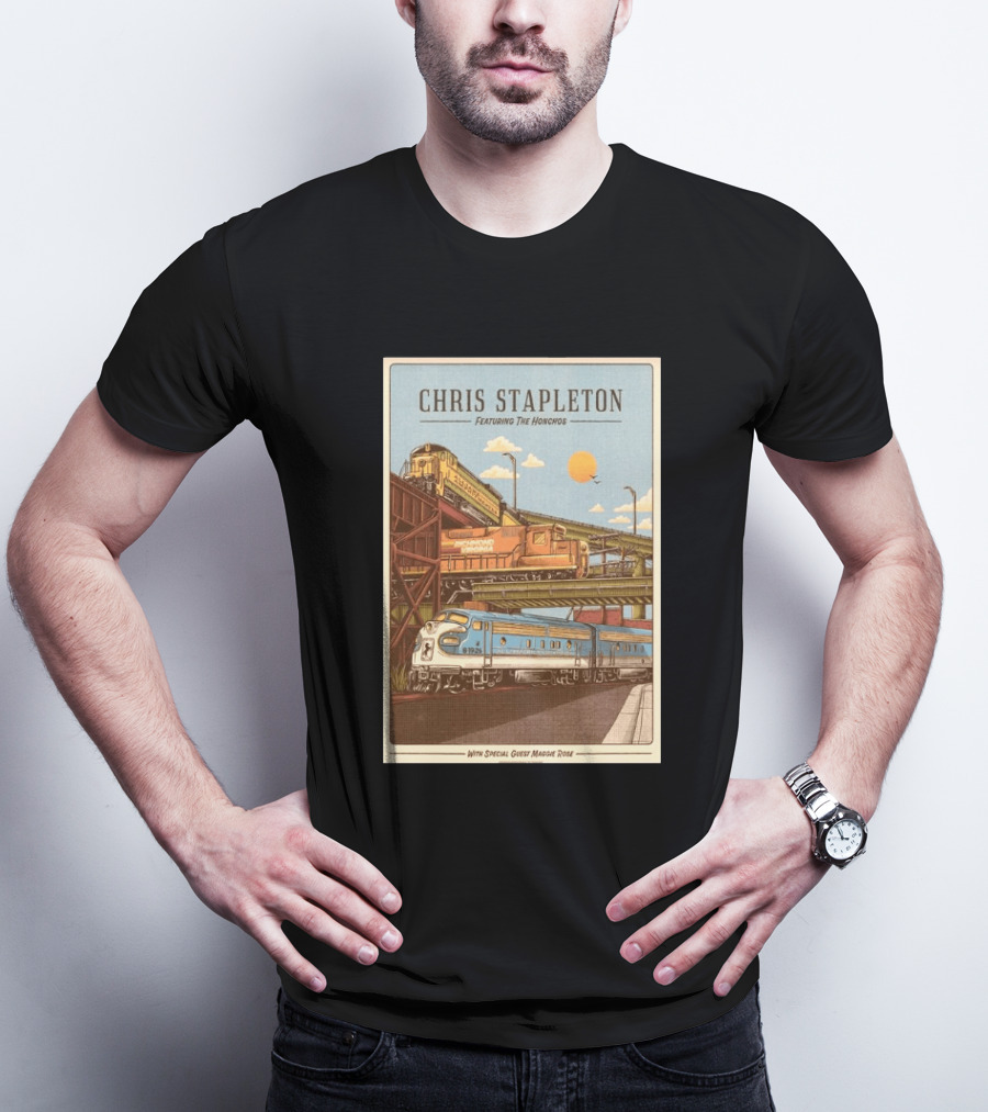 Chris Stapleton Featuring The Honchos Special Guest Maggie Rose Aug 19 2026 Allianz Amphitheater Riverfront Richmond Virginia Vintage Trains Scene T-Shirt