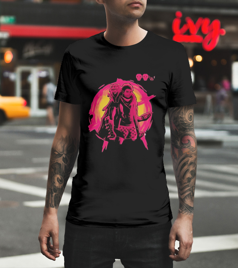 Post Apocalyptic Survivor Cat Companion Heart Boxers Pink Skull T-Shirt