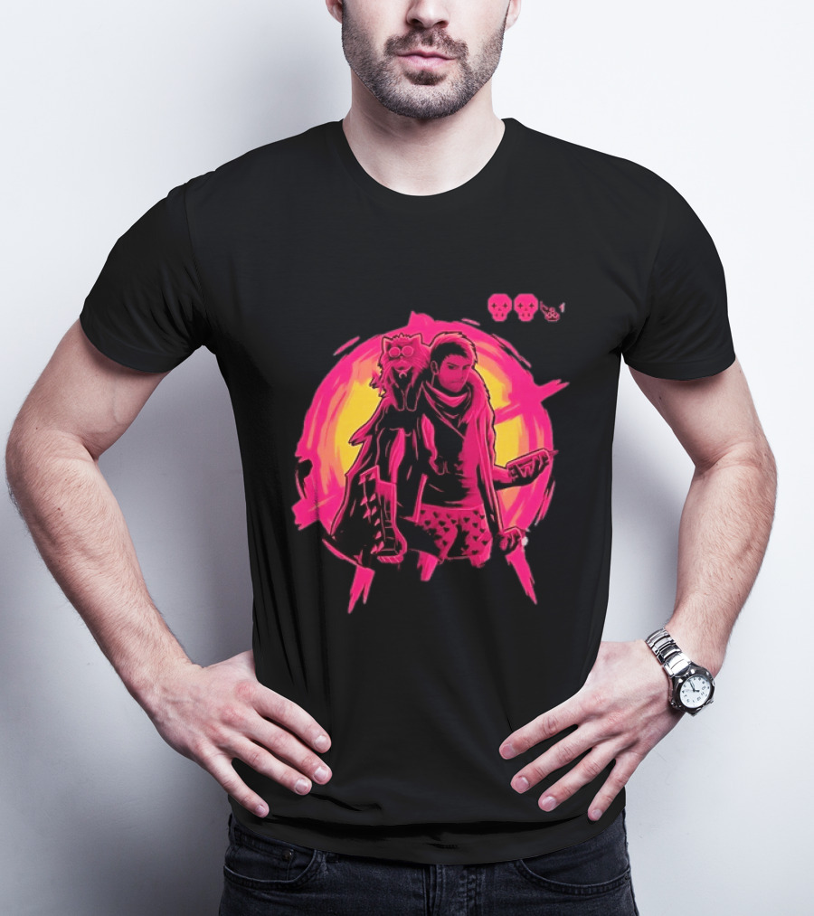Post Apocalyptic Survivor Cat Companion Heart Boxers Pink Skull T-Shirt