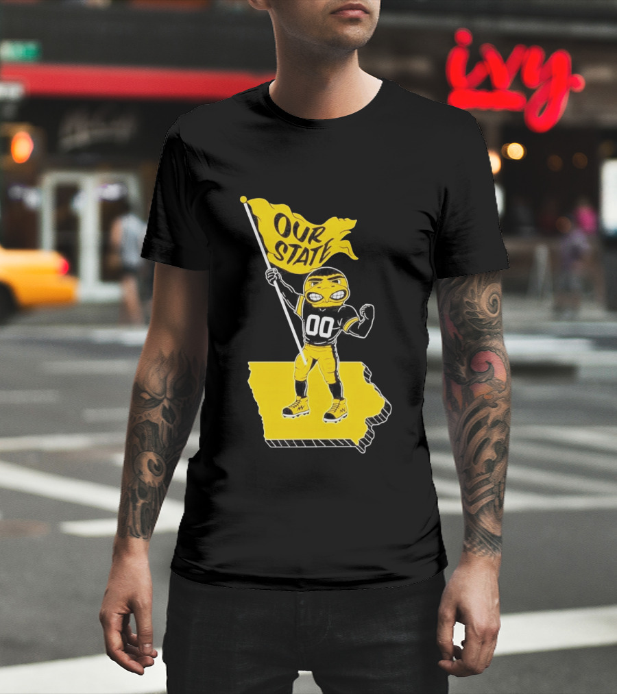 Herky The Hawk Flag Our State Iowa Map T-Shirt