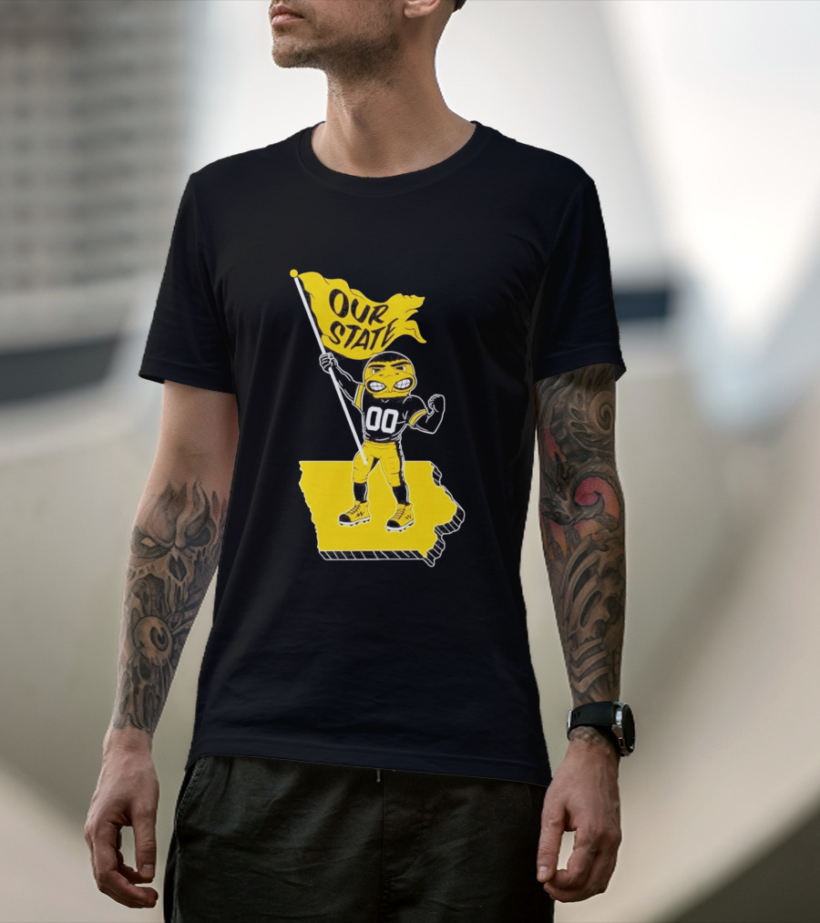 Herky The Hawk Flag Our State Iowa Map T-Shirt