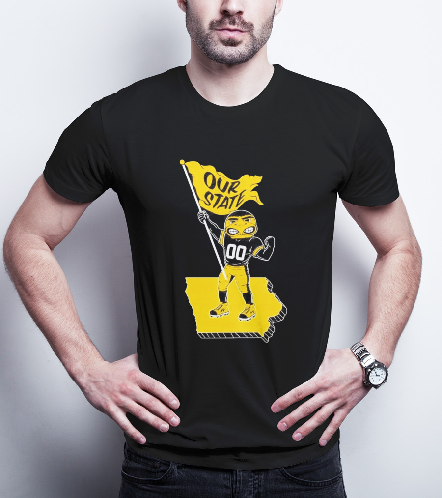 Herky The Hawk Flag Our State Iowa Map T-Shirt