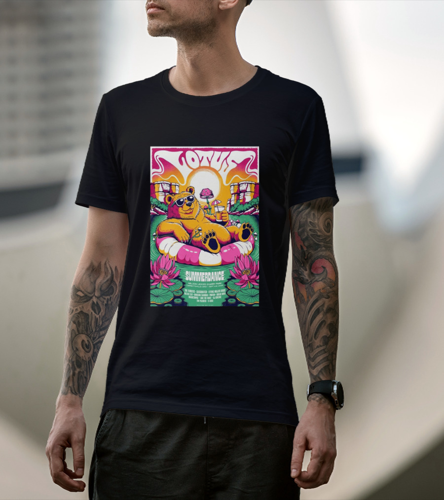 Lotus Summerdance 2026 Garrettsville OH Nelson Ledges Quarry Park Sep 4 6 With Bear Floating On Pool Relaxed Vibes T-Shirt
