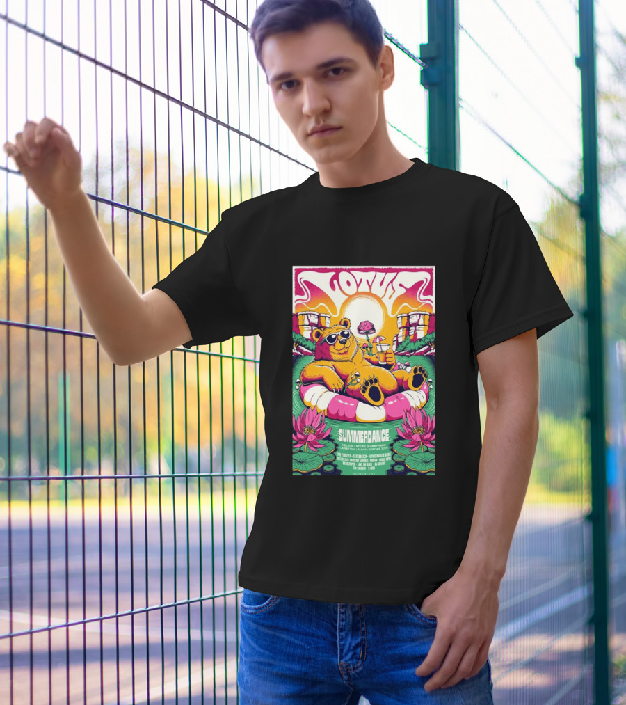 Lotus Summerdance 2026 Garrettsville OH Nelson Ledges Quarry Park Sep 4 6 With Bear Floating On Pool Relaxed Vibes T-Shirt
