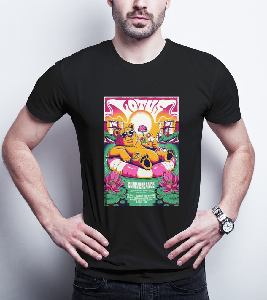 Lotus Summerdance 2026 Garrettsville OH Nelson Ledges Quarry Park Sep 4 6 With Bear Floating On Pool Relaxed Vibes T-Shirt