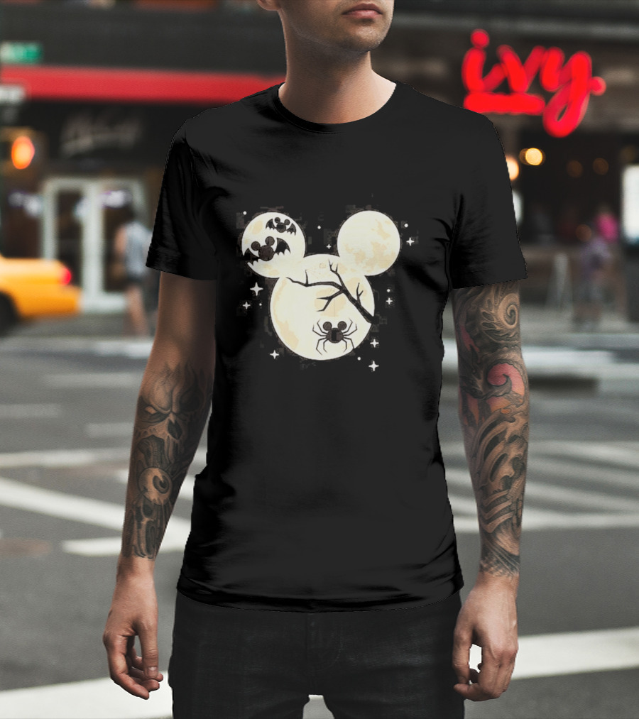 Mickey Mouse Moon Head Halloween Bat Spider Disney T-Shirt