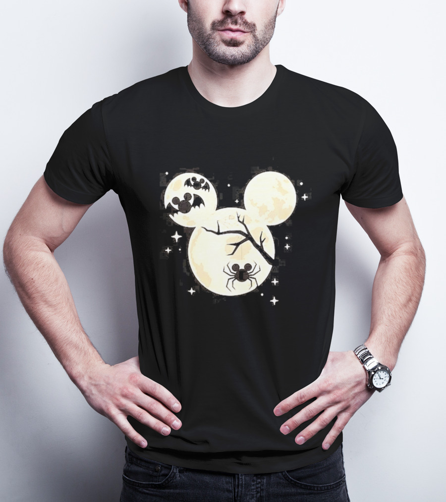 Mickey Mouse Moon Head Halloween Bat Spider Disney T-Shirt