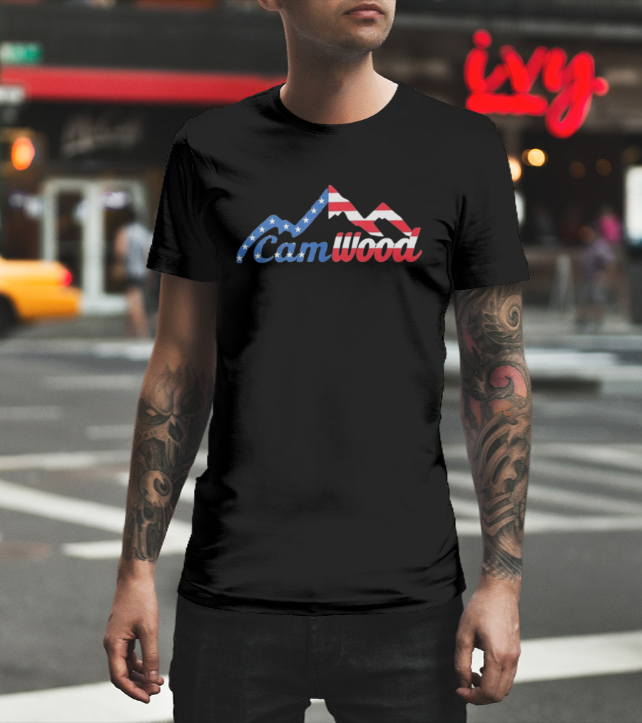 CamWood American Flag Mountain Baseball Training USA Stars And Stripes T-Shirt