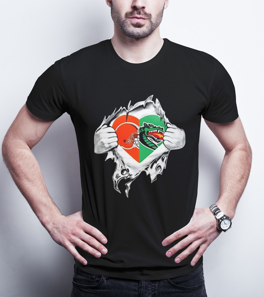 Cleveland Browns UAB Blazers Heart Superman Chest Rip T-Shirt