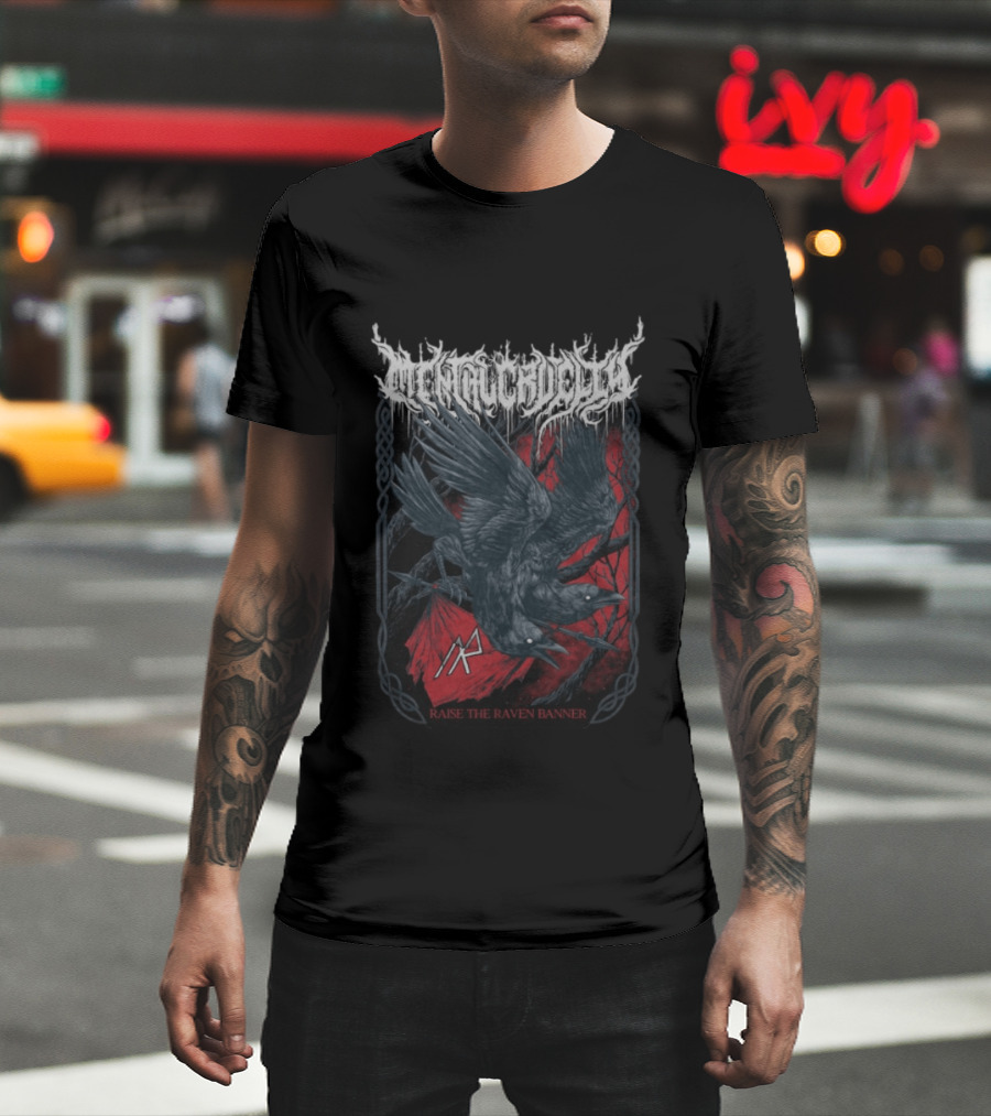 Indiemerchstore Mental Cruelty Raise The Raven Banner Norse Imagery Ravens T-Shirt
