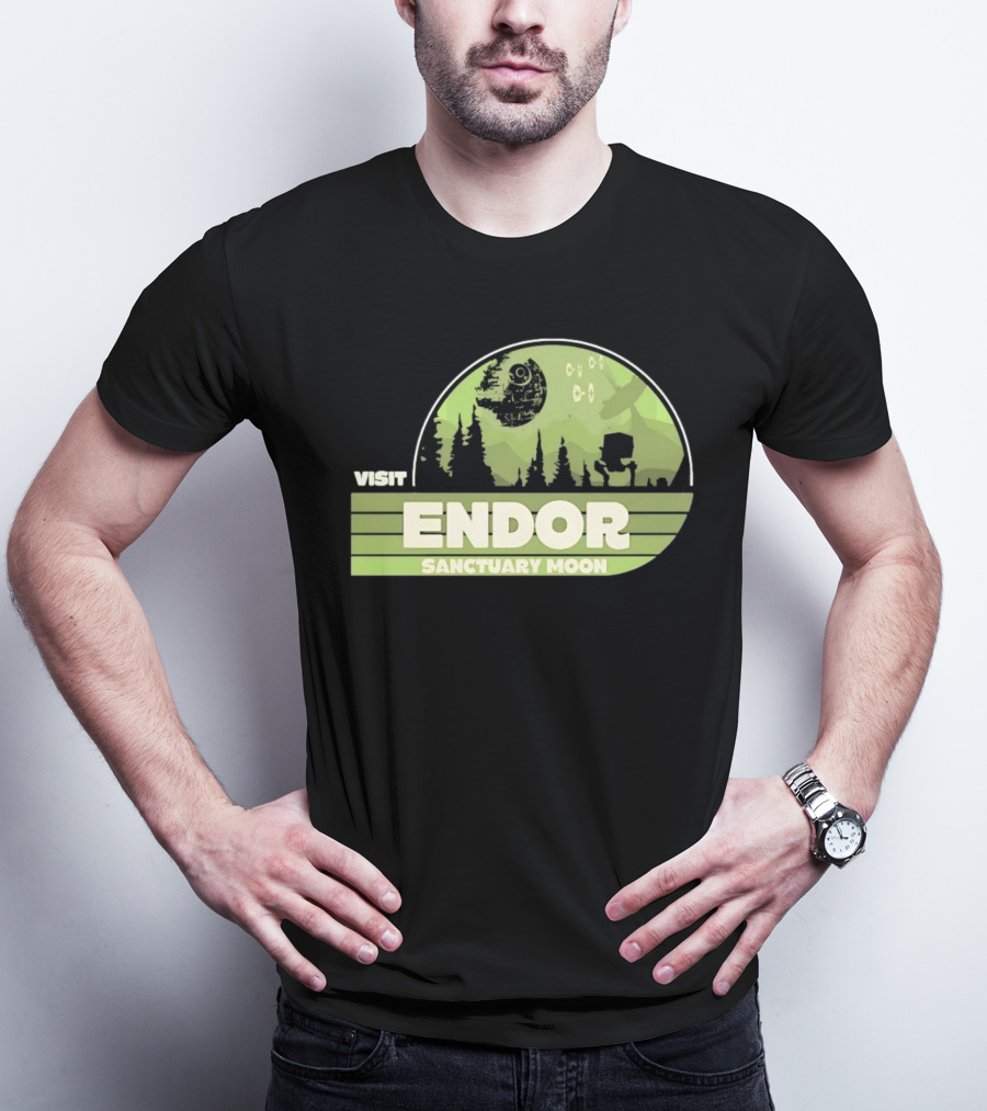 Visit Endor Sanctuary Moon Star Wars Retro Sci Fi Scene T-Shirt