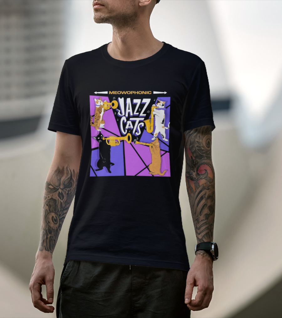 Meowophonic Jazz Cats Playing Trumpets And Saxophones T-Shirt