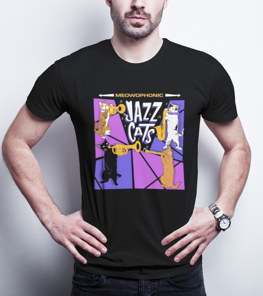 Meowophonic Jazz Cats Playing Trumpets And Saxophones T-Shirt