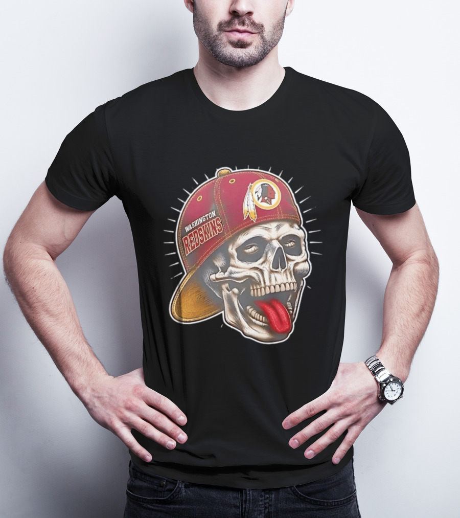 Washington Redskins Football Skull Tongue Out Cap T-Shirt