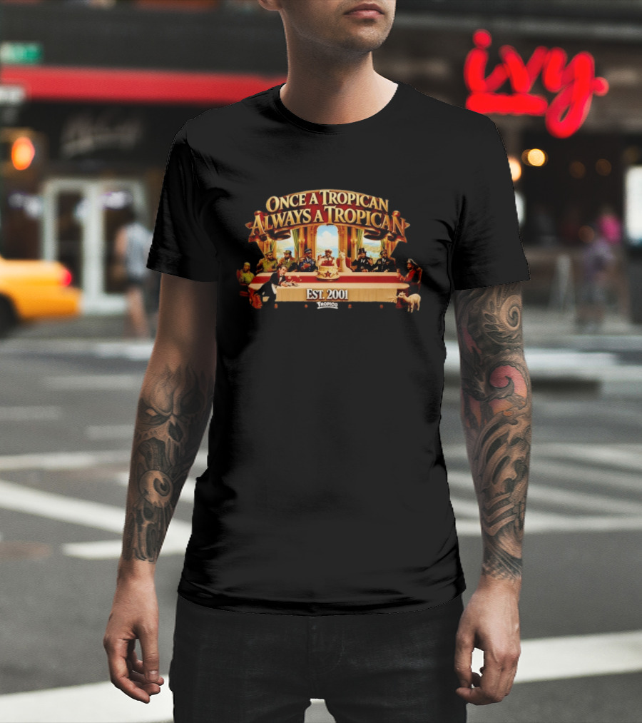 Once A Tropican Always A Tropican Tropico Est 2001 Vintage Table Gathering Scene T-Shirt