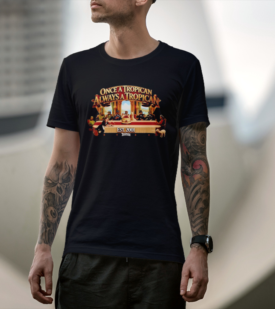 Once A Tropican Always A Tropican Tropico Est 2001 Vintage Table Gathering Scene T-Shirt