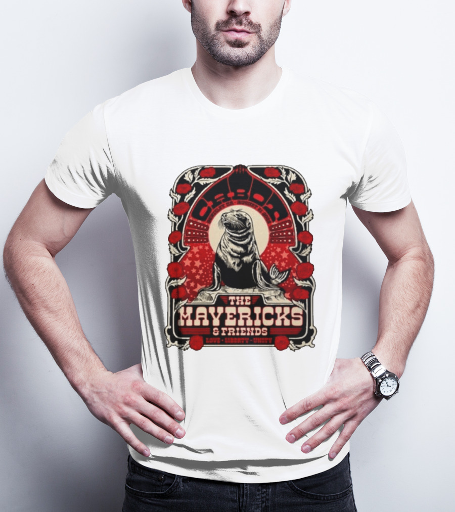 Beverly MA 08.21.2026 The Mavericks Love Liberty Unity Friends Seal And Roses T-Shirt