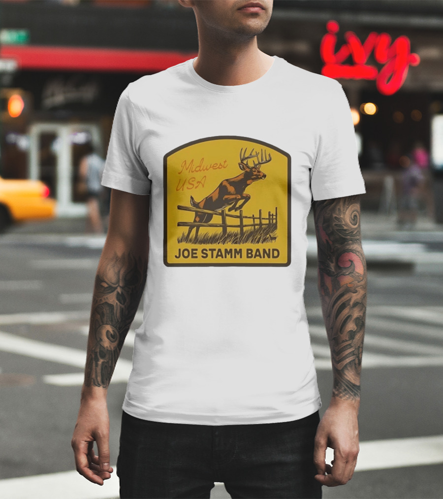 Joe Stamm Band Midwest USA Deer Jumping Fence Over Farm Field T-Shirt