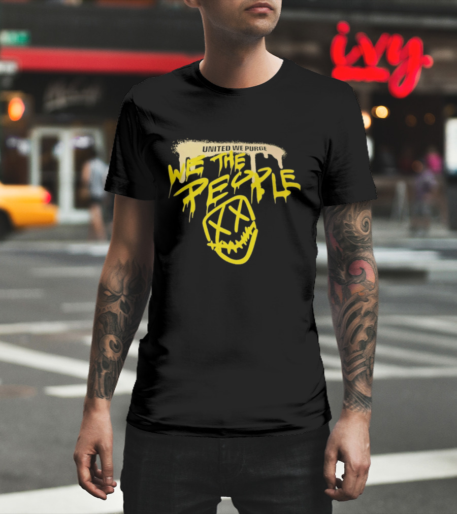 United We Purge We The People Horror Movie Mask Dripping Yellow T-Shirt