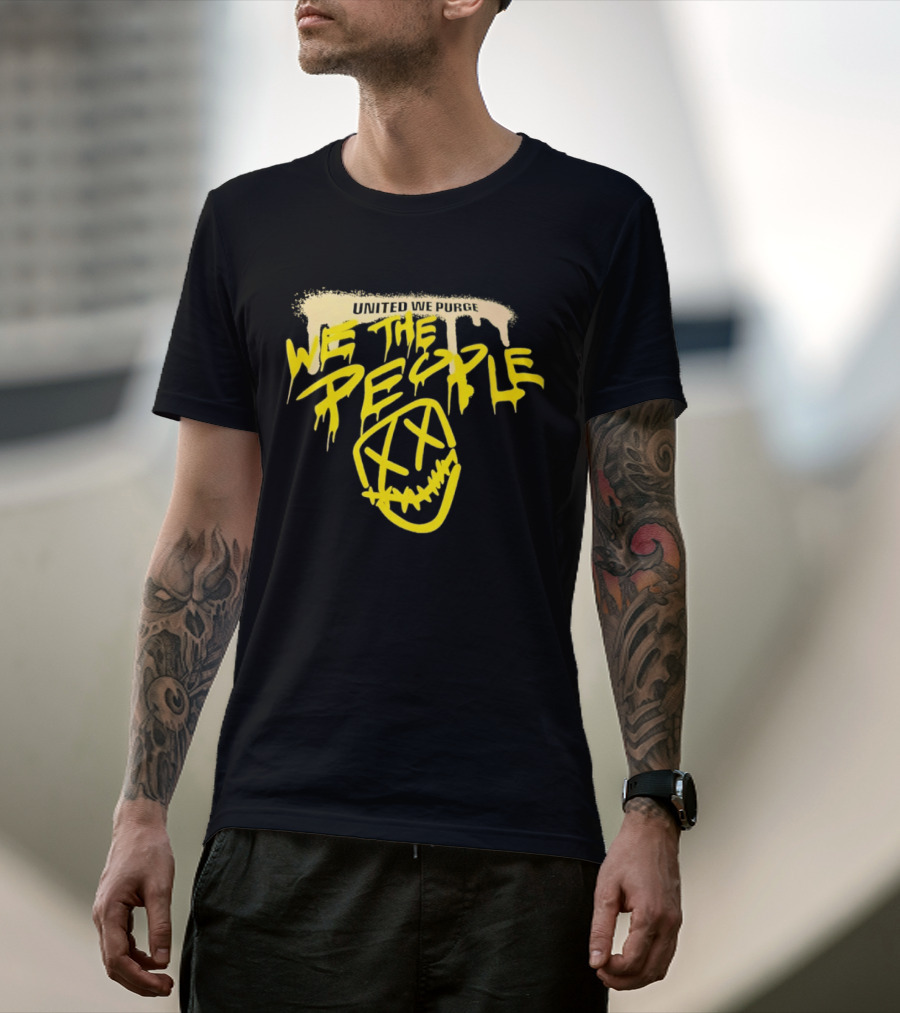 United We Purge We The People Horror Movie Mask Dripping Yellow T-Shirt