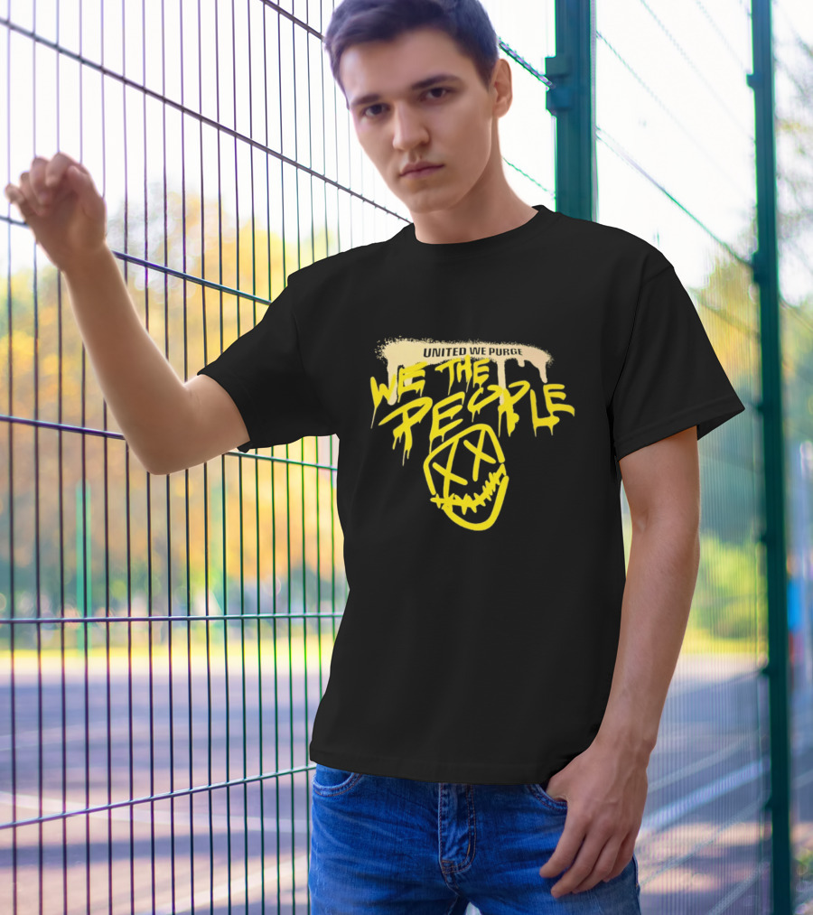 United We Purge We The People Horror Movie Mask Dripping Yellow T-Shirt