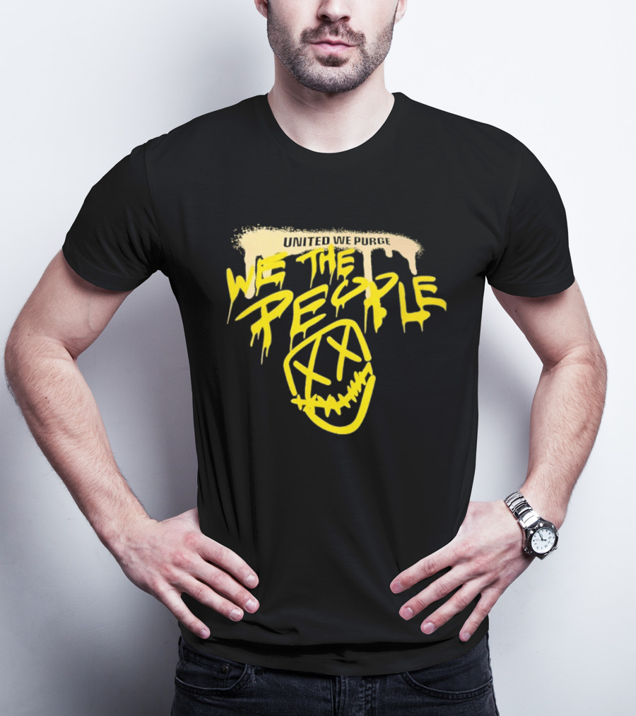 United We Purge We The People Horror Movie Mask Dripping Yellow T-Shirt