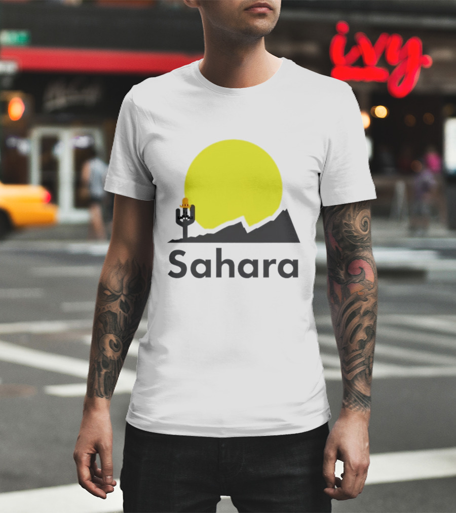 Sahara Desert Cactus Pixel Art With Sombrero Sunset Scene T-Shirt
