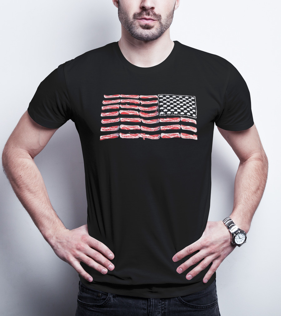American Flag Bacon Strips With Pigs Pork Lover T-Shirt