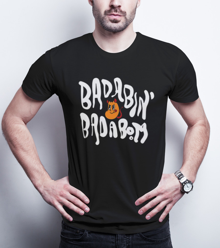 Badabing' Badaboom Cartoon Orange Smiley Face With Devil Horns T-Shirt