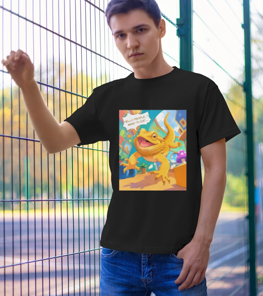 Bearded Dragon Hello People I Want To Eat Funny Lizard Cartoon T-Shirt