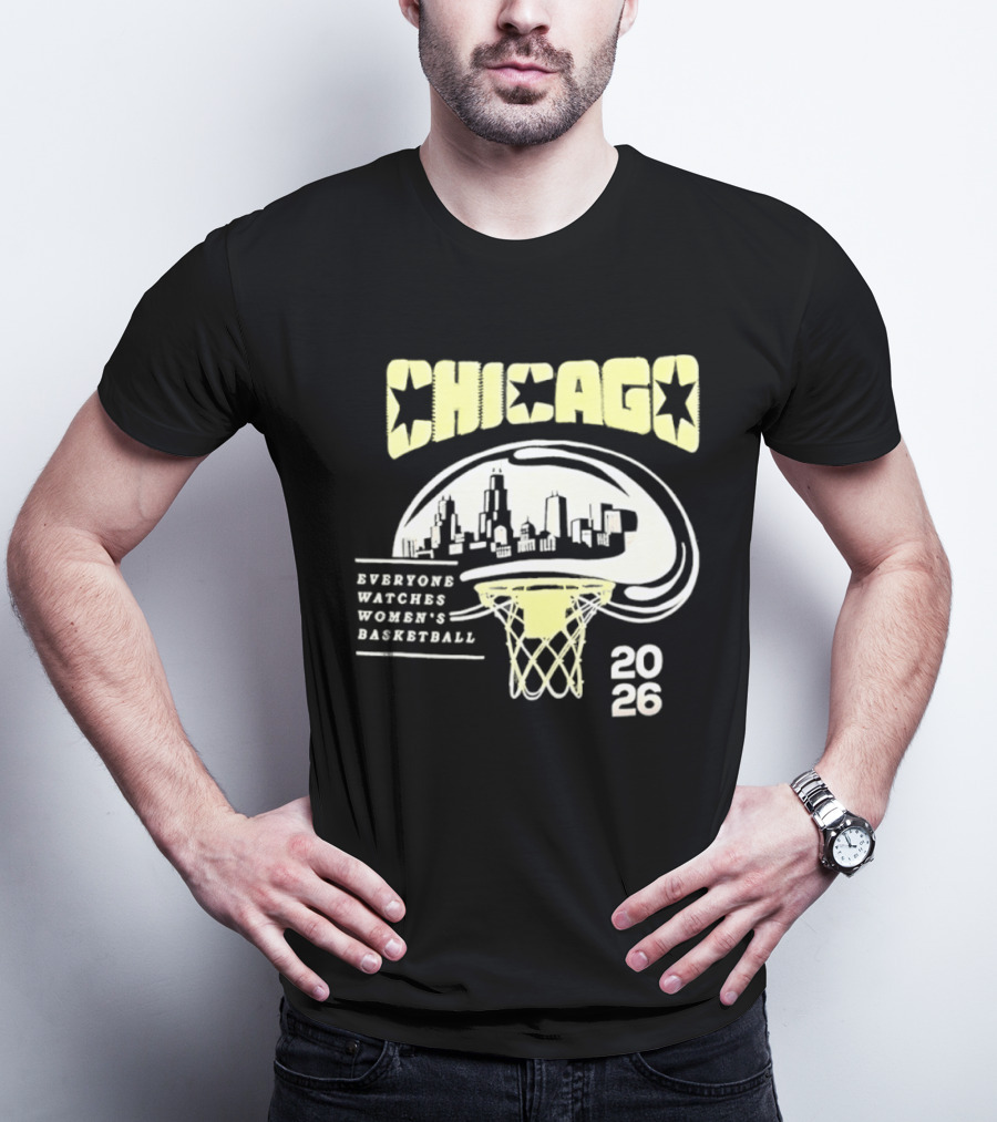 Chicago Everyone Es Women's Basketball 2026 Skyline And Basketball Hoop T-Shirt