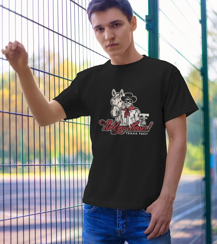 Texas Tech Hold Your Horses Distressed Red Raiders Cowboy And Horse T-Shirt