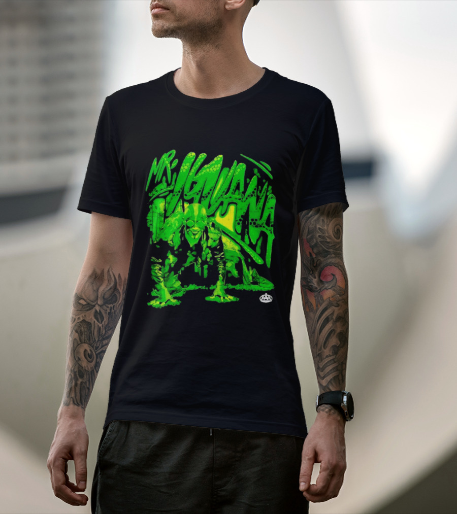 Mr Iguana AAA Lucha Libre Wrestler Crouching Masked Green Creature T-Shirt
