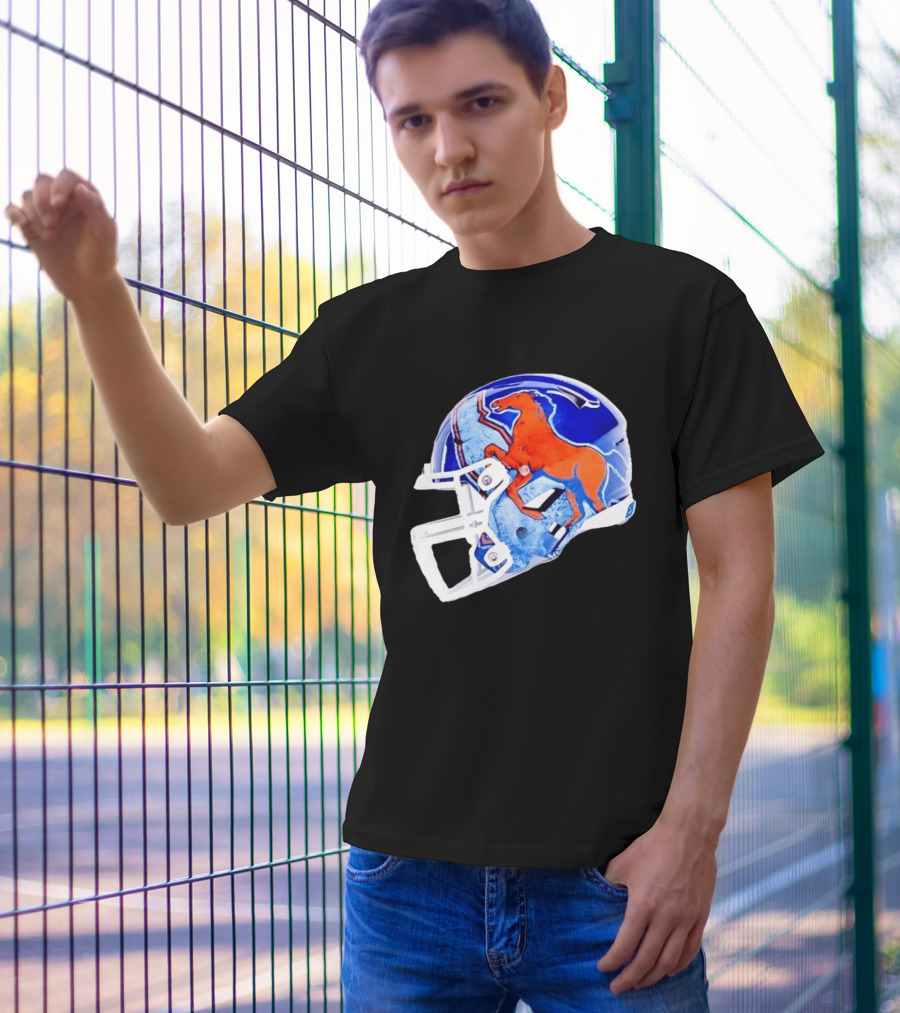 Denver Broncos Horse Helmet Blue And Orange NFL Team Gear T-Shirt