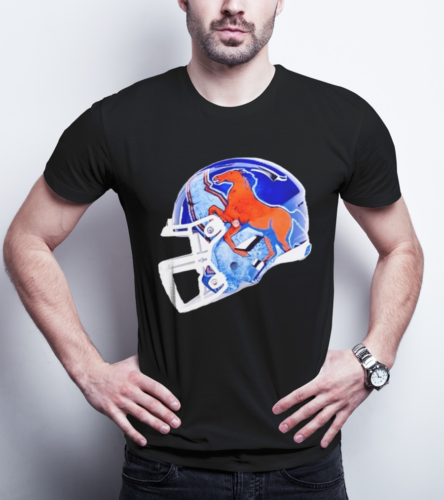 Denver Broncos Horse Helmet Blue And Orange NFL Team Gear T-Shirt