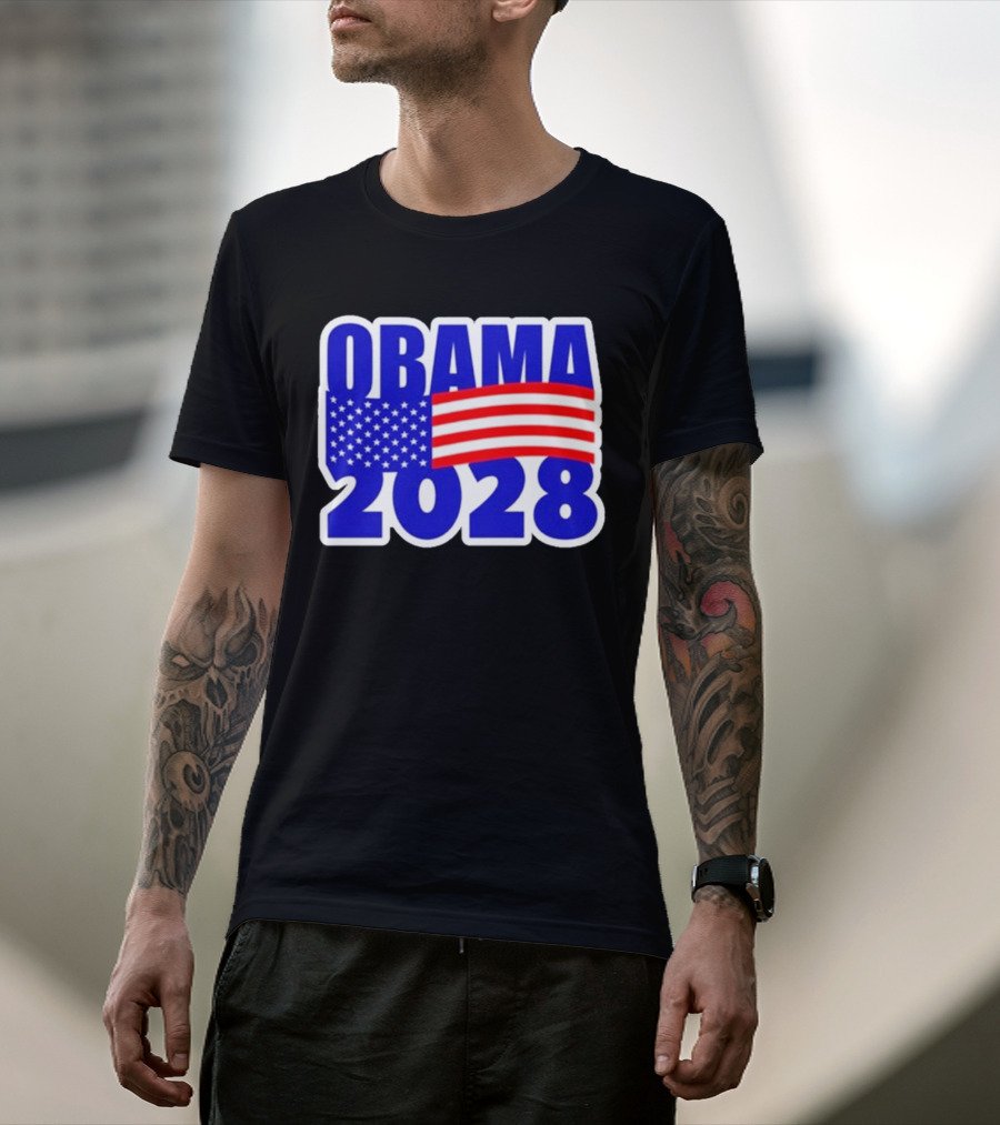 Obama 2028 American Flag Campaign T-Shirt