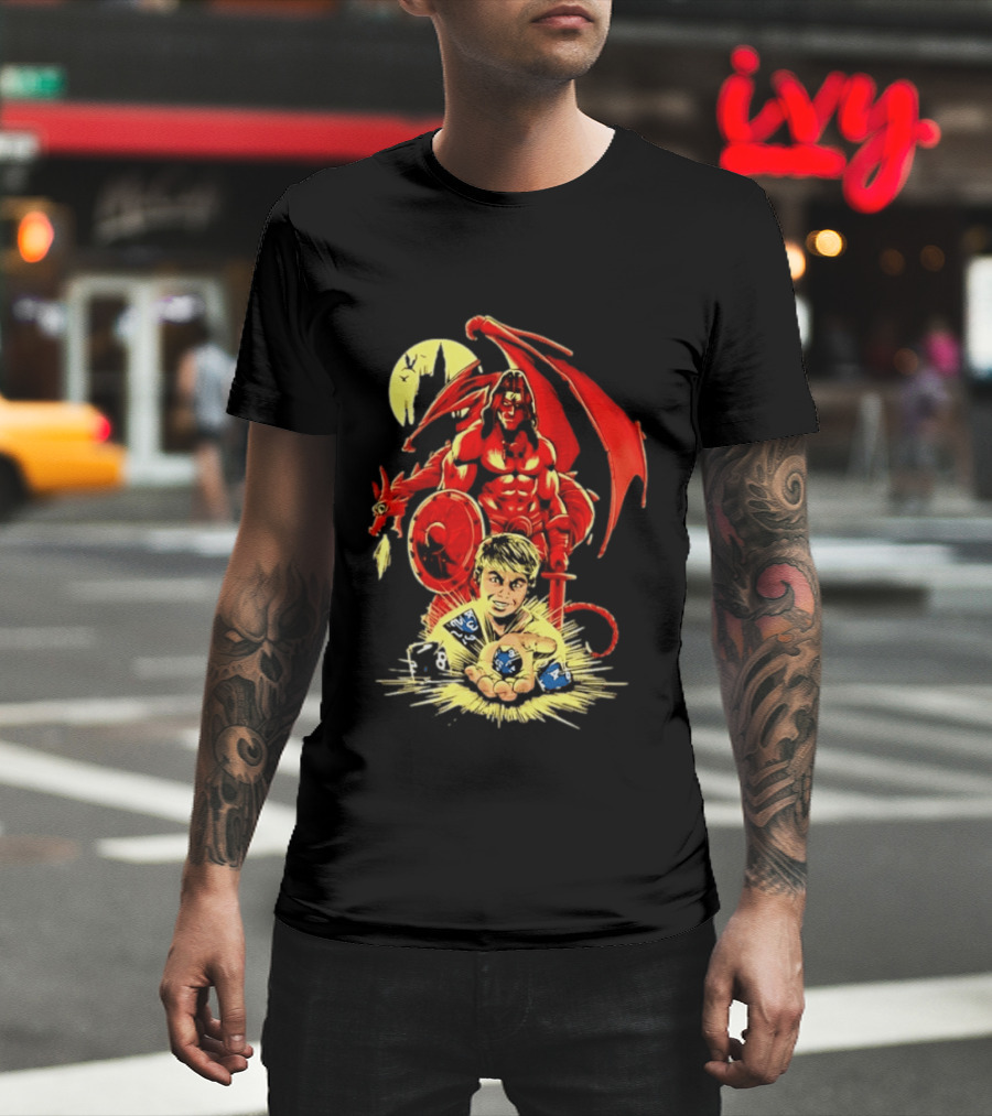 Dungeons And Dragons Player With Red Dragon And Blue Dice Adventure T-Shirt