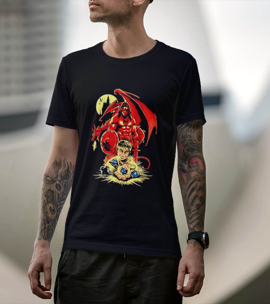 Dungeons And Dragons Player With Red Dragon And Blue Dice Adventure T-Shirt