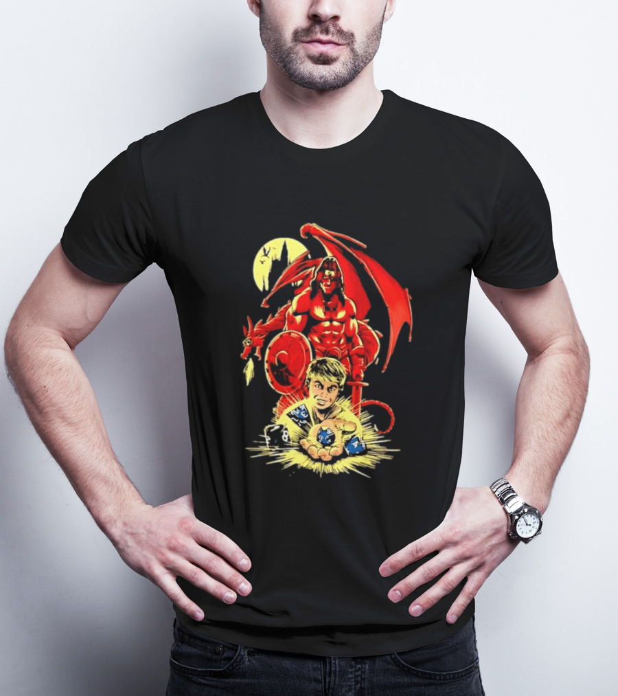 Dungeons And Dragons Player With Red Dragon And Blue Dice Adventure T-Shirt