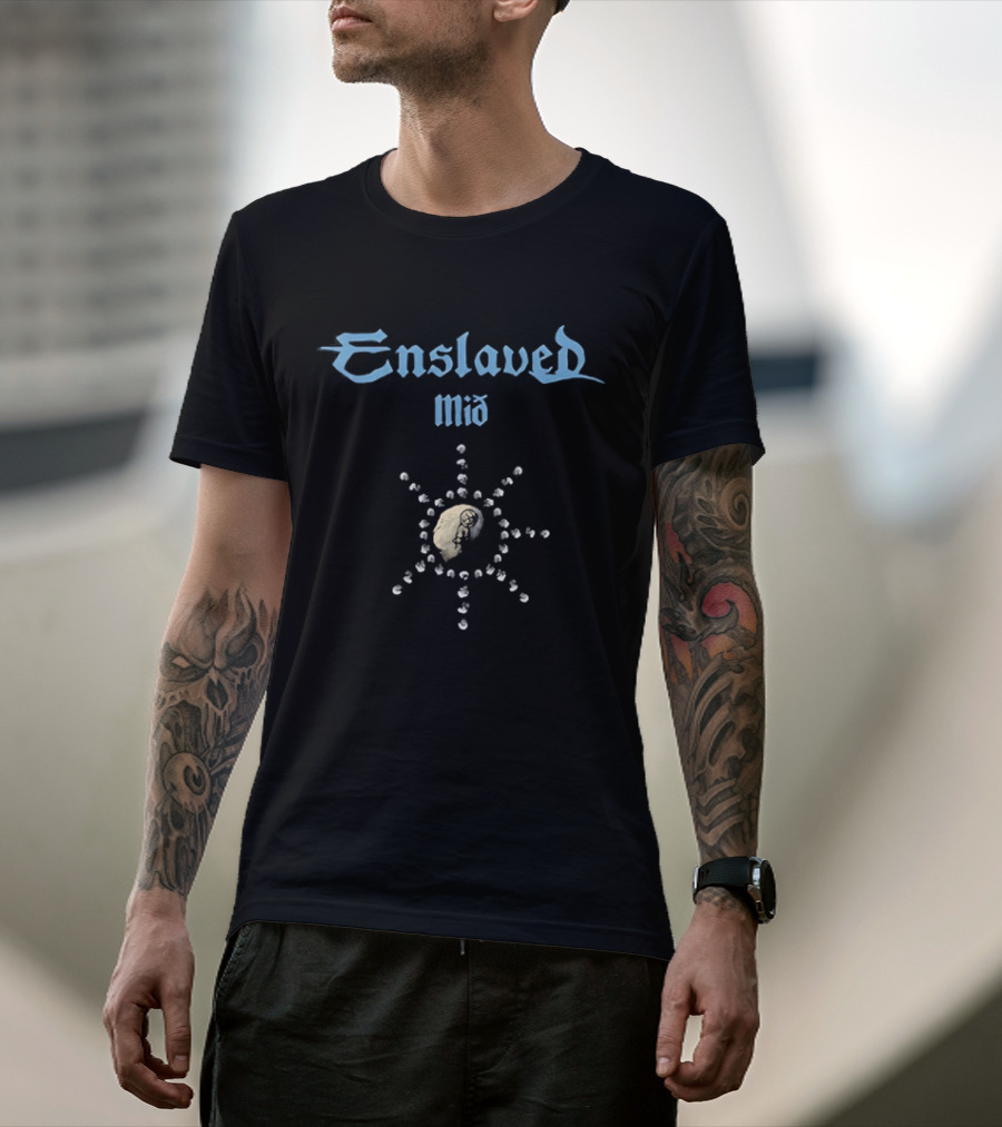 Enslaved Mið Sunburst Symbol Nordic Black Metal Band T-Shirt