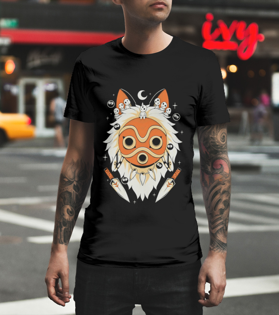 Princess Mononoke Mask Kodama Spirits Crescent Moon Daggers T-Shirt