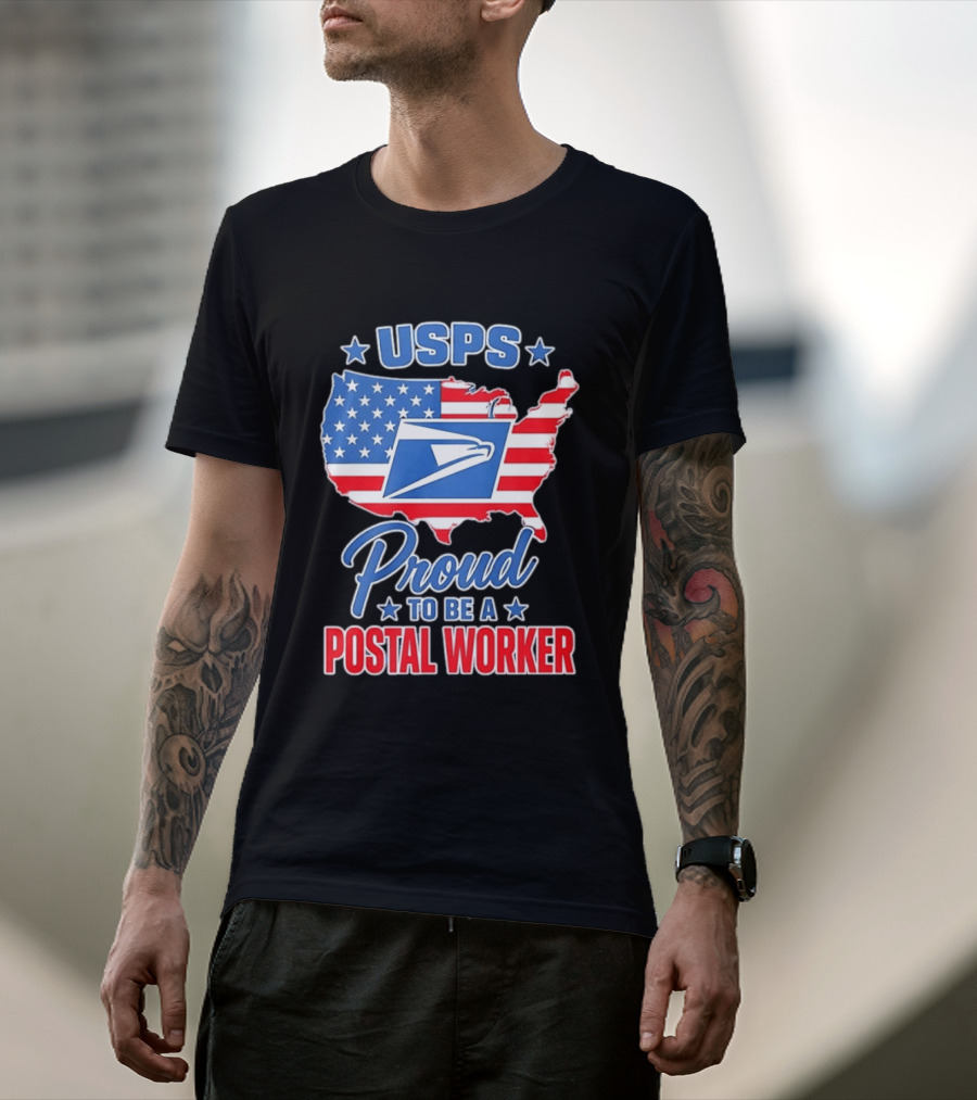 USPS Proud Postal Worker Mail Carrier USA Map T-Shirt