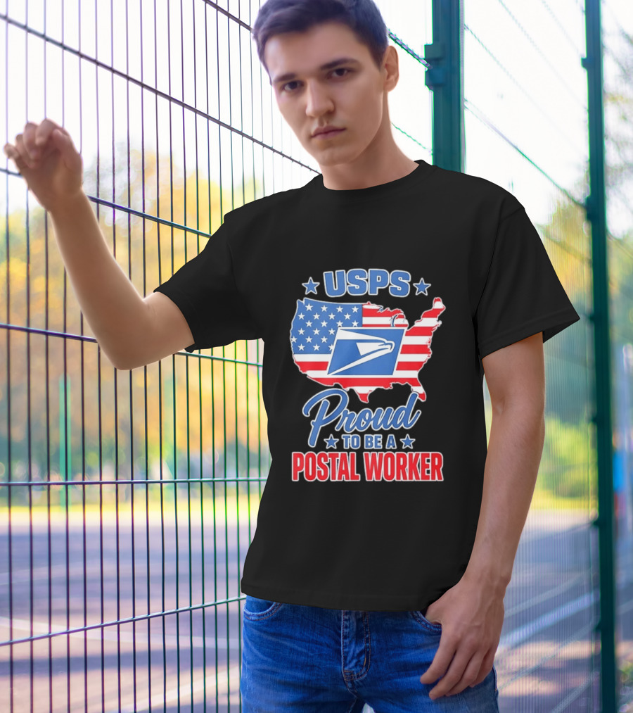 USPS Proud Postal Worker Mail Carrier USA Map T-Shirt