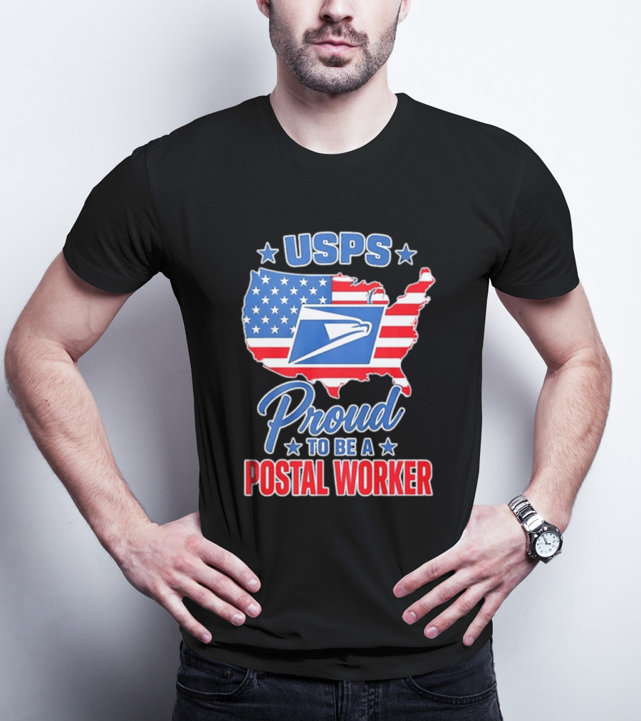 USPS Proud Postal Worker Mail Carrier USA Map T-Shirt